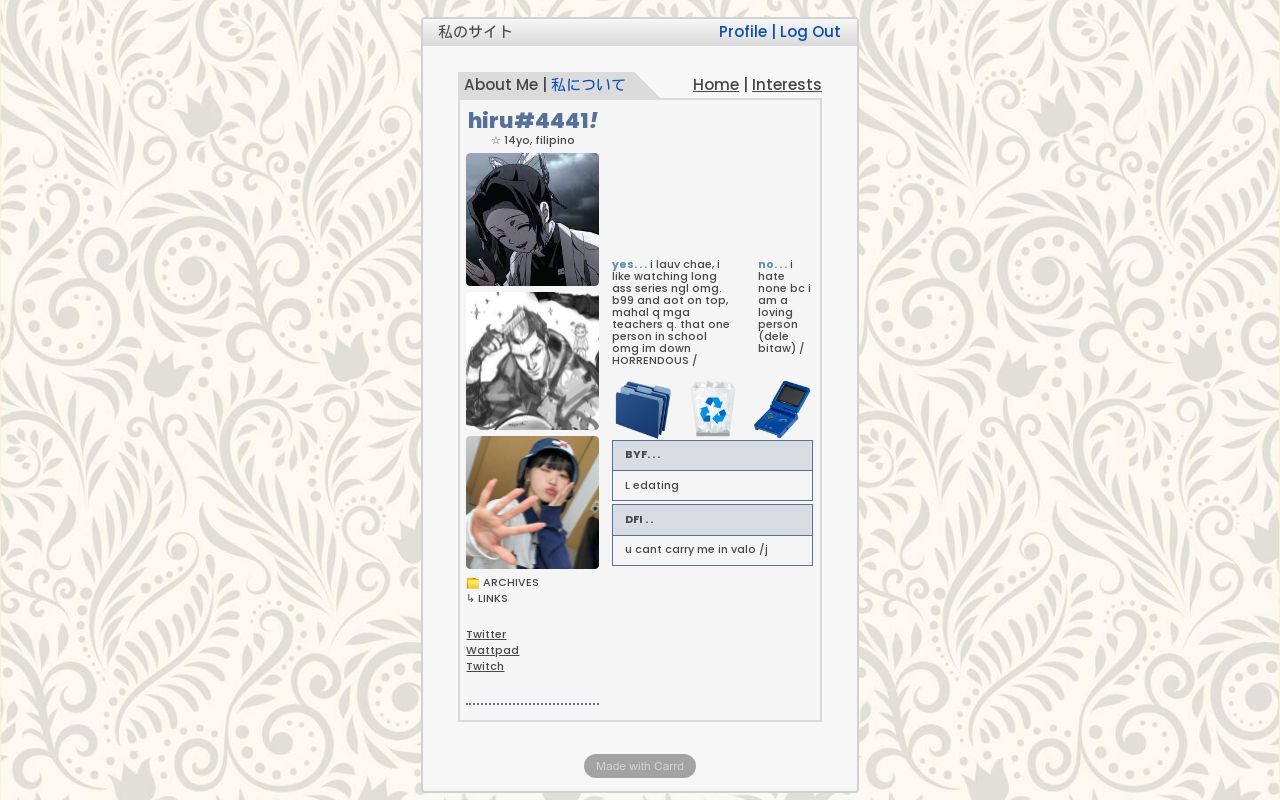 first carrd ni hiru gaming